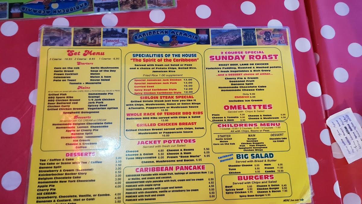 Menu at Caribbean Mermaid restaurant, Fuengirola