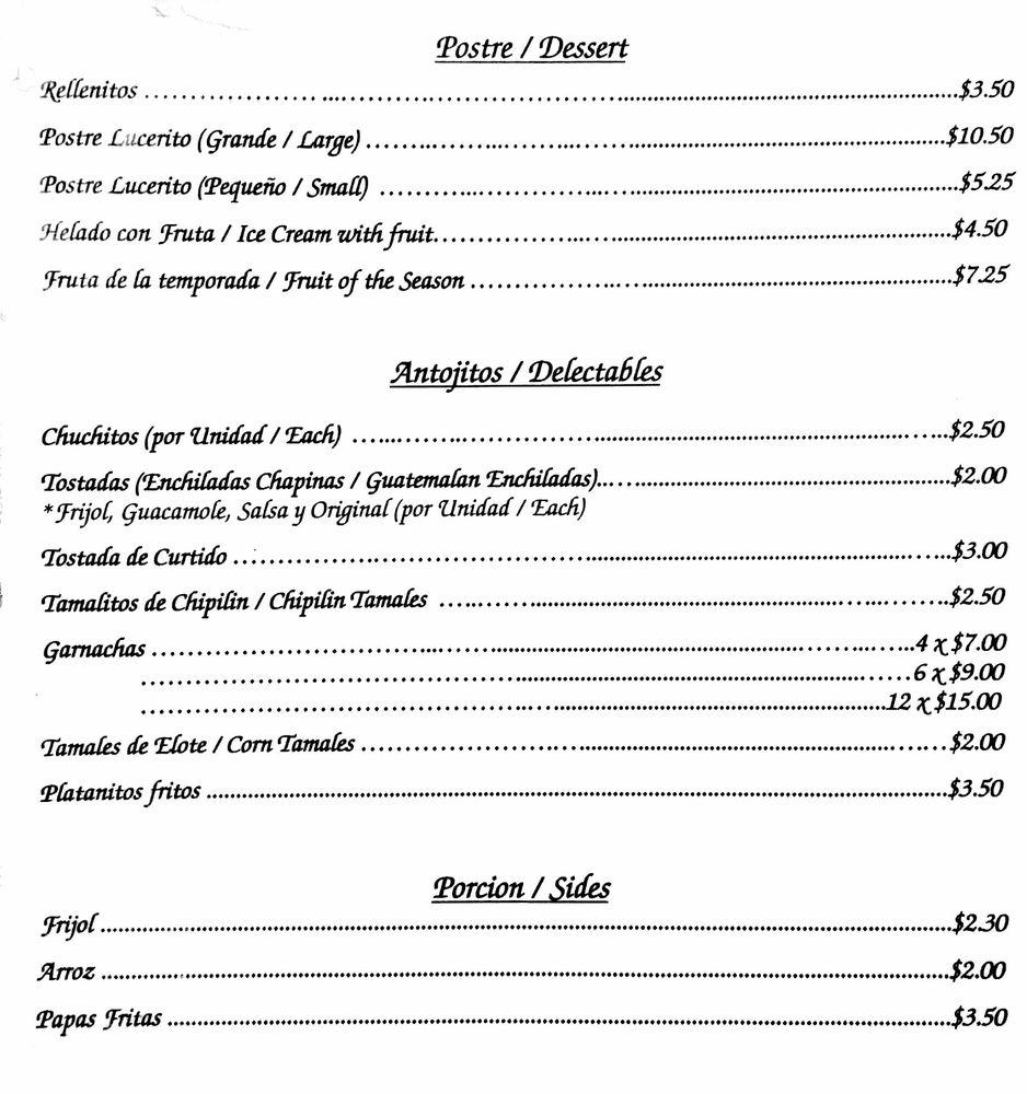 Menu at El Lucerito restaurant, San Rafael