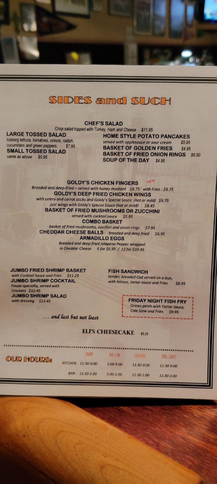 Menu at Goldyburgers pub & bar, Forest Park