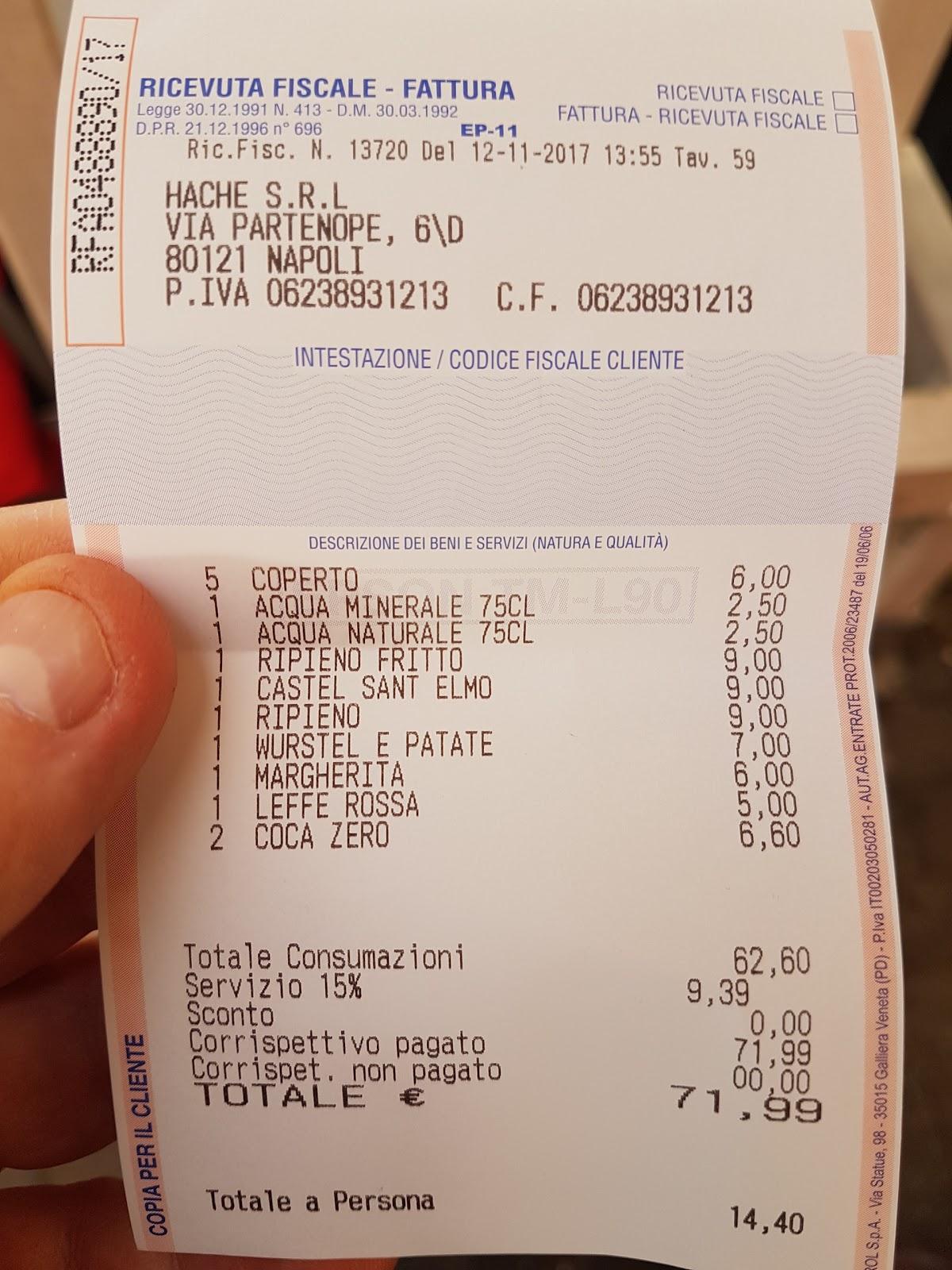 Menu da Ristorante Pizzeria Hachè, Napoli