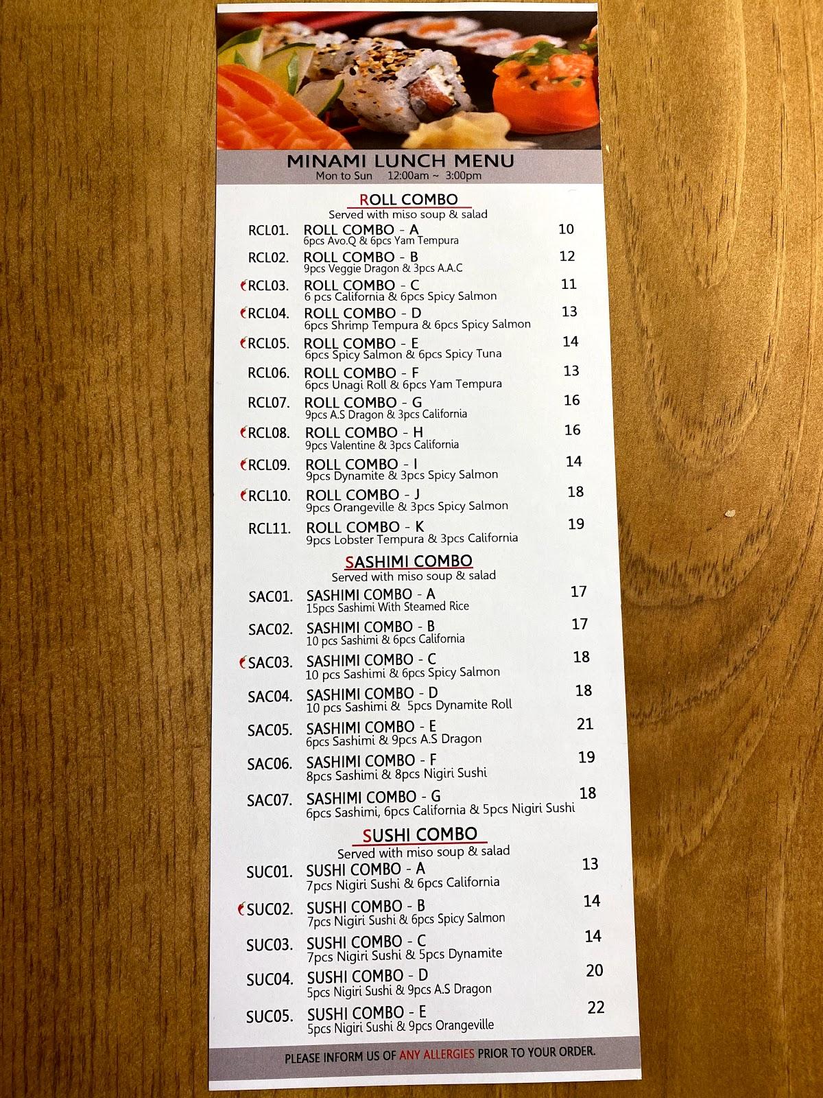 Menu at Minami Sushi - Newmarket restaurant, Newmarket