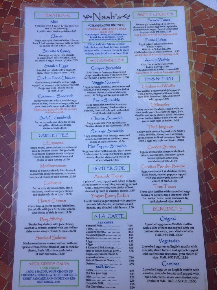 Menu at Nash's Restaurant, Chico, Esplanade