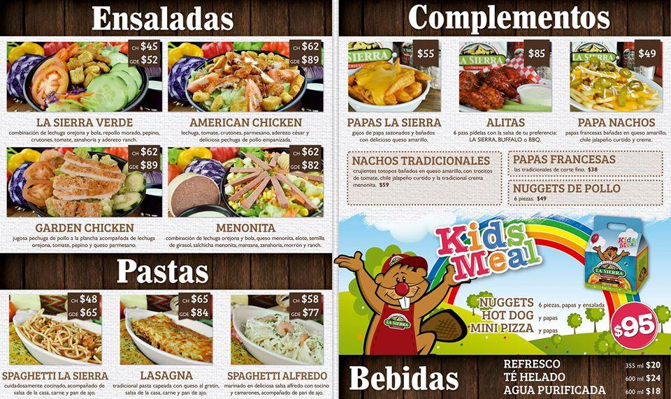 Carta de Pizzeria La Sierra, Torreón, Blvd. de la Senda 350