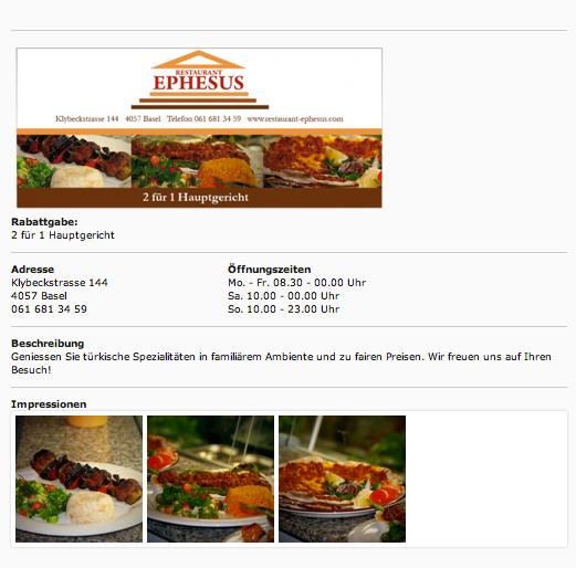 Speisekarte von Restaurant Ephesus, Basel, Klybeckstrasse 144