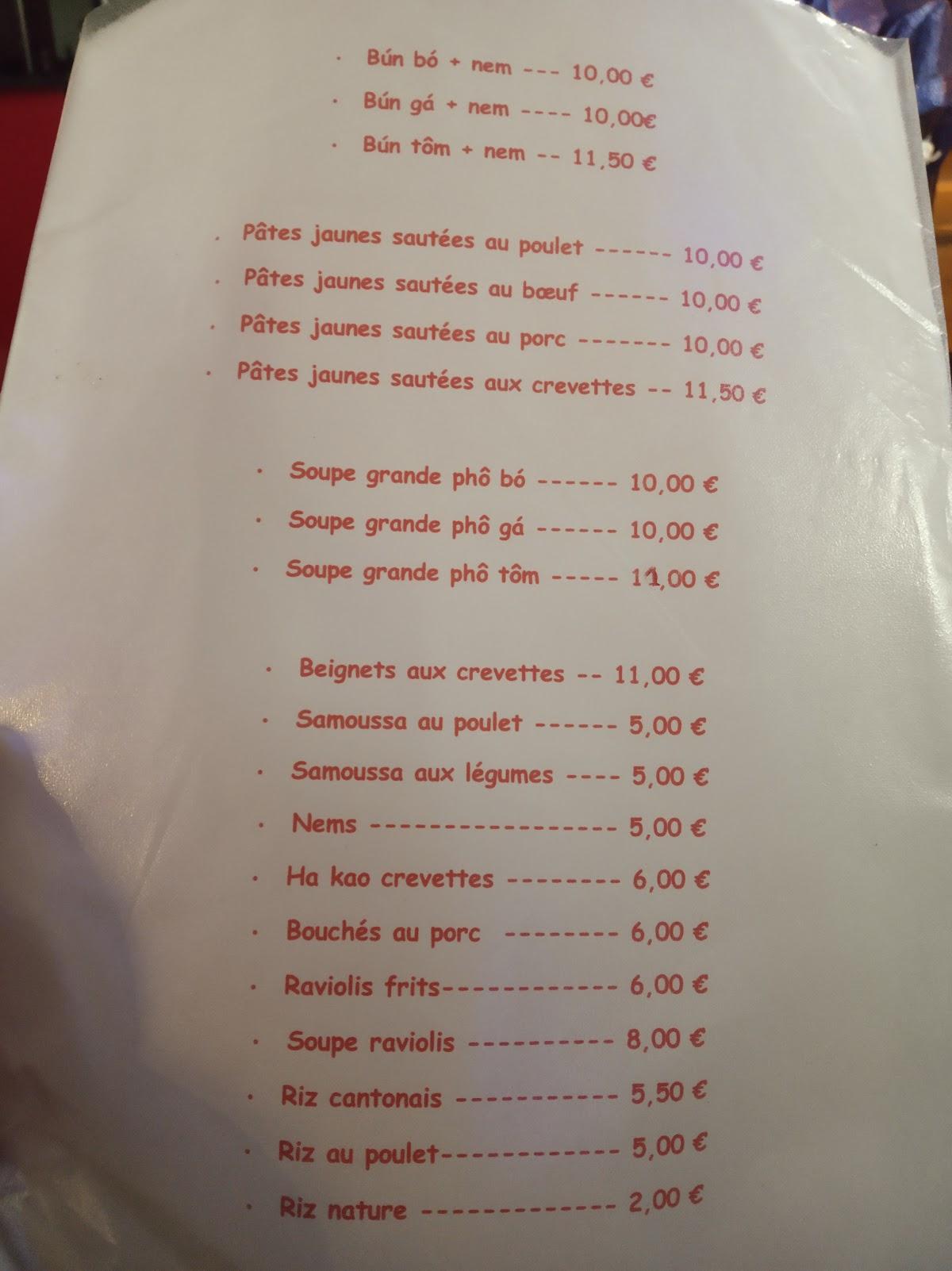 Menu at Restaurant Ha Tien, Chambéry