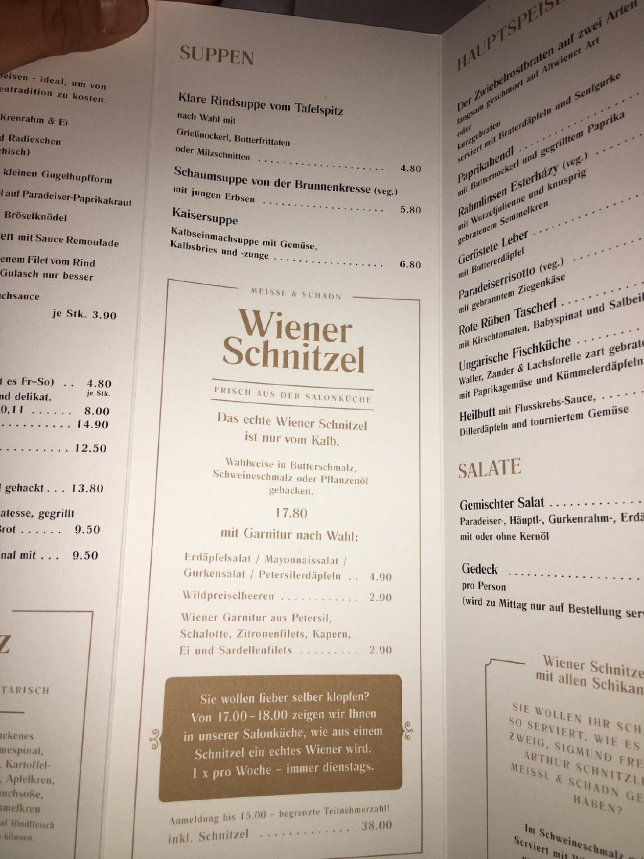 Speisekarte von Restaurant Meissl & Schadn Wien, Wien