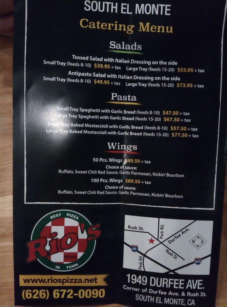 Menu at Rio's Pizza pizzeria, South El Monte