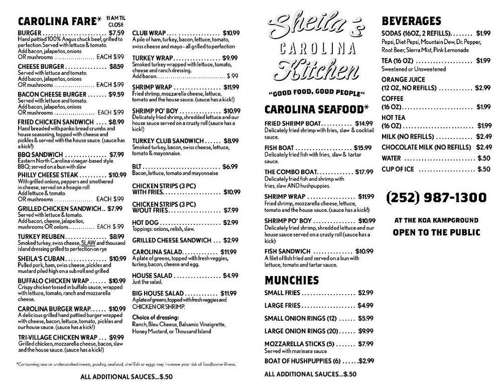 Menu at Sheila's Carolina Kitchen restaurant, Waves