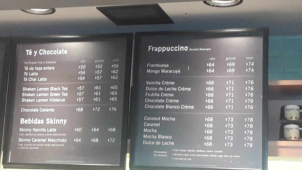 Carta del café Starbucks, Vicente López, Av. Maipú 940