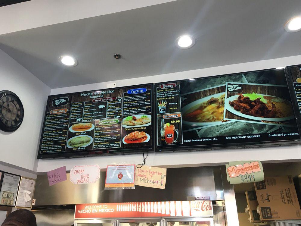 Menu at Taqueria Hecho en México restaurant, Sacramento
