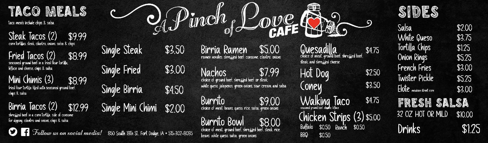 Menu at A Pinch Of Love Cafe, Fort Dodge