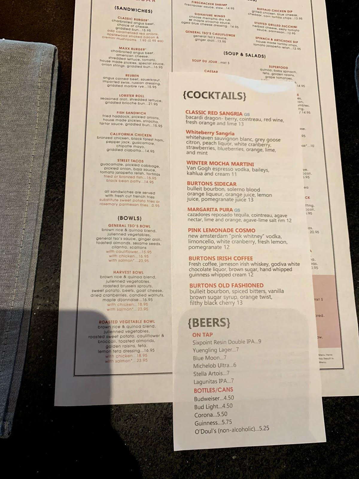 Menu at Burtons Grill & Bar, Boca Raton