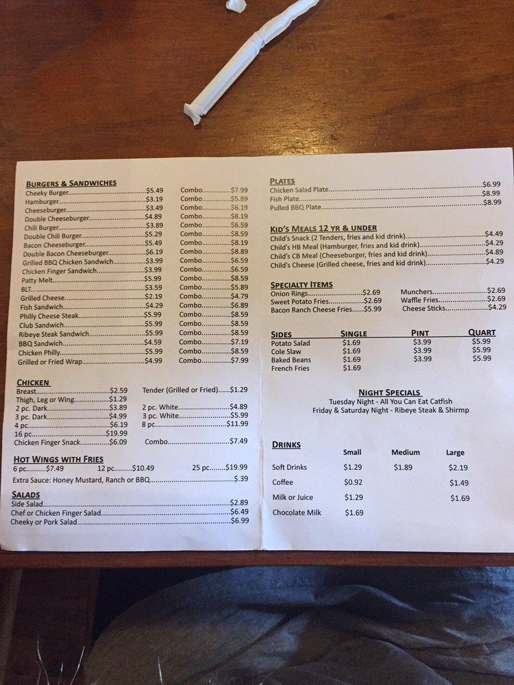 Menu at Cheeky's restaurant, Gordo, 129 Industrial Park St