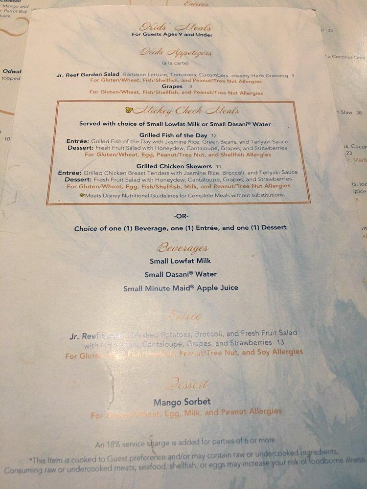 Menu at Coral Reef Restaurant, Orlando