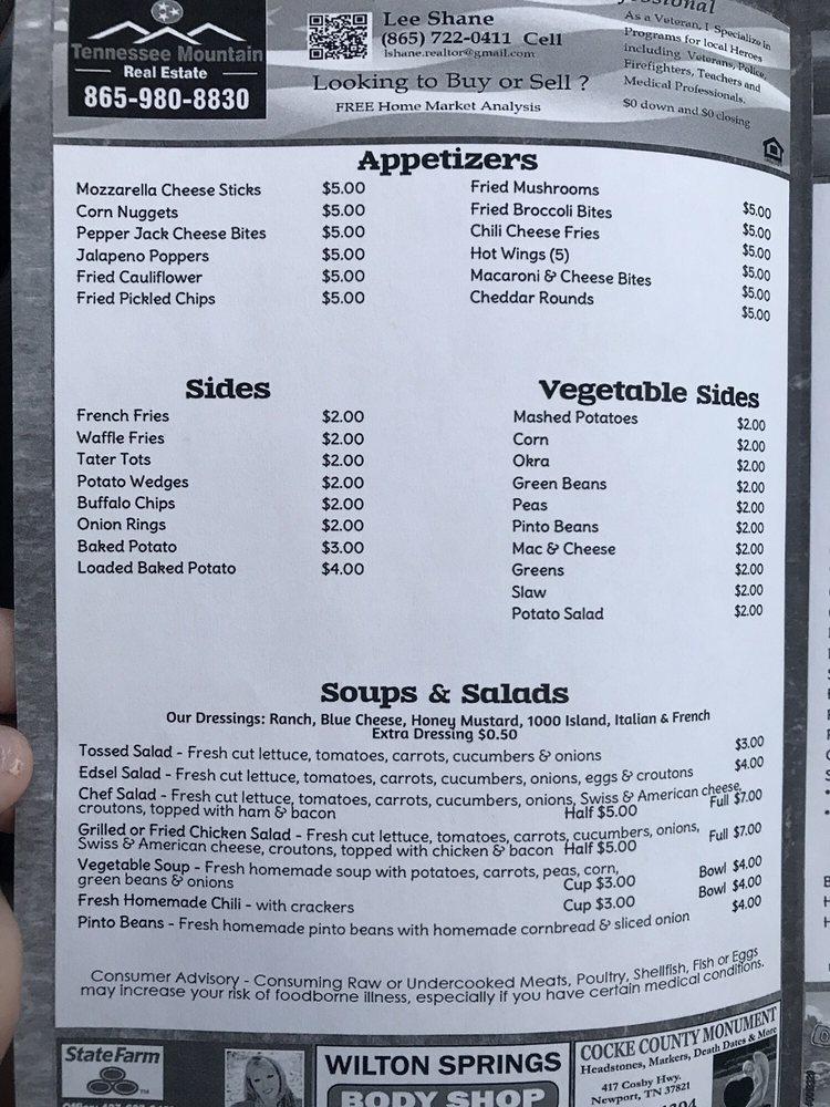 Menu at Janice's Diner restaurant, Cosby