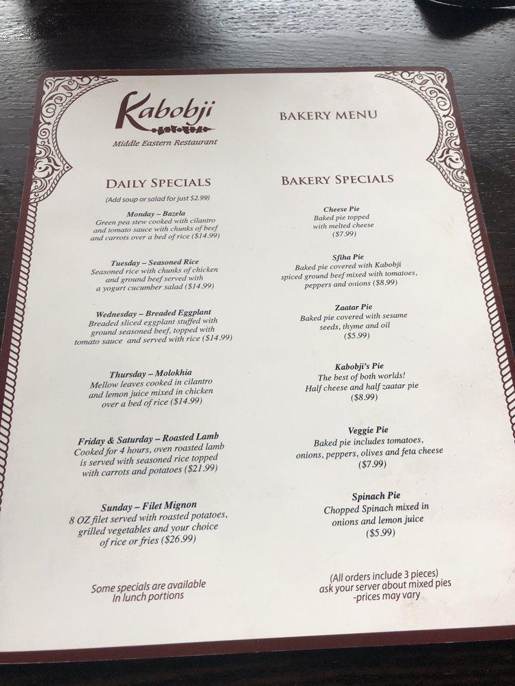 Menu at Kabobji restaurant, North Miami Beach