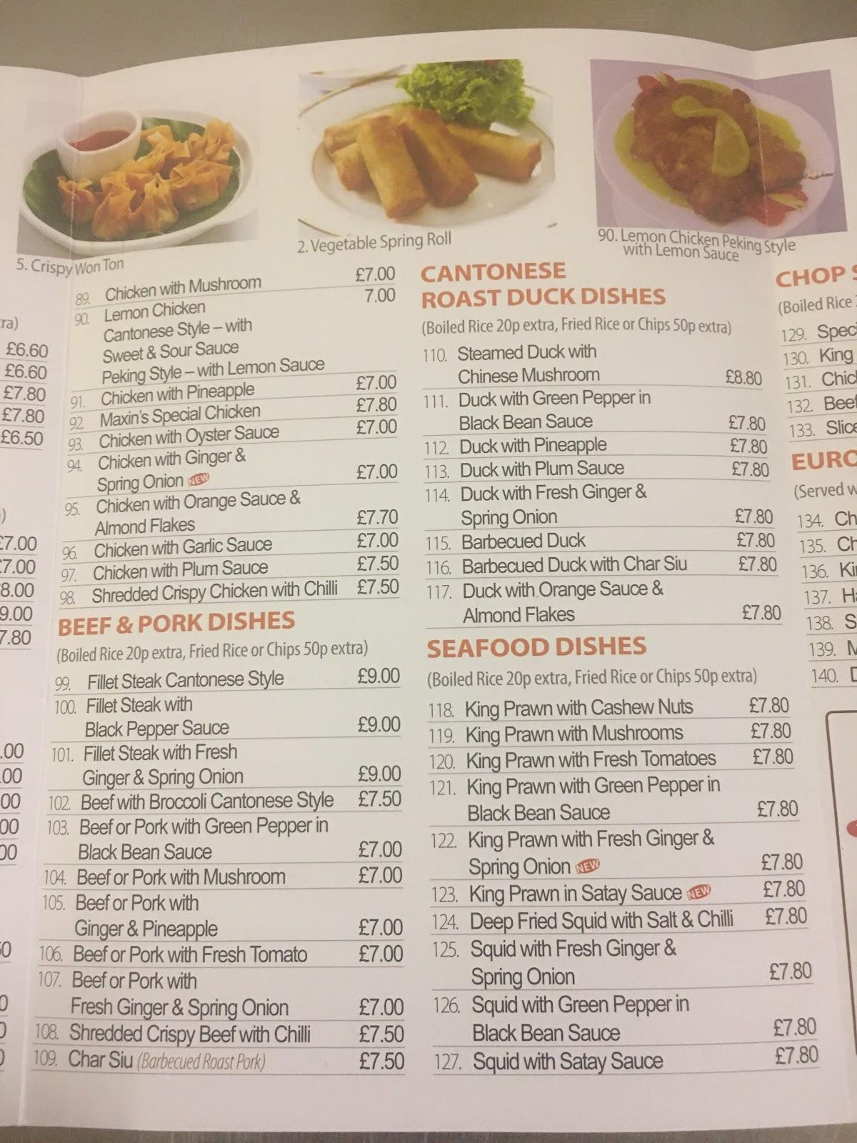 Menu at Maxin Chinese Takeaway restaurant, Saint Andrews