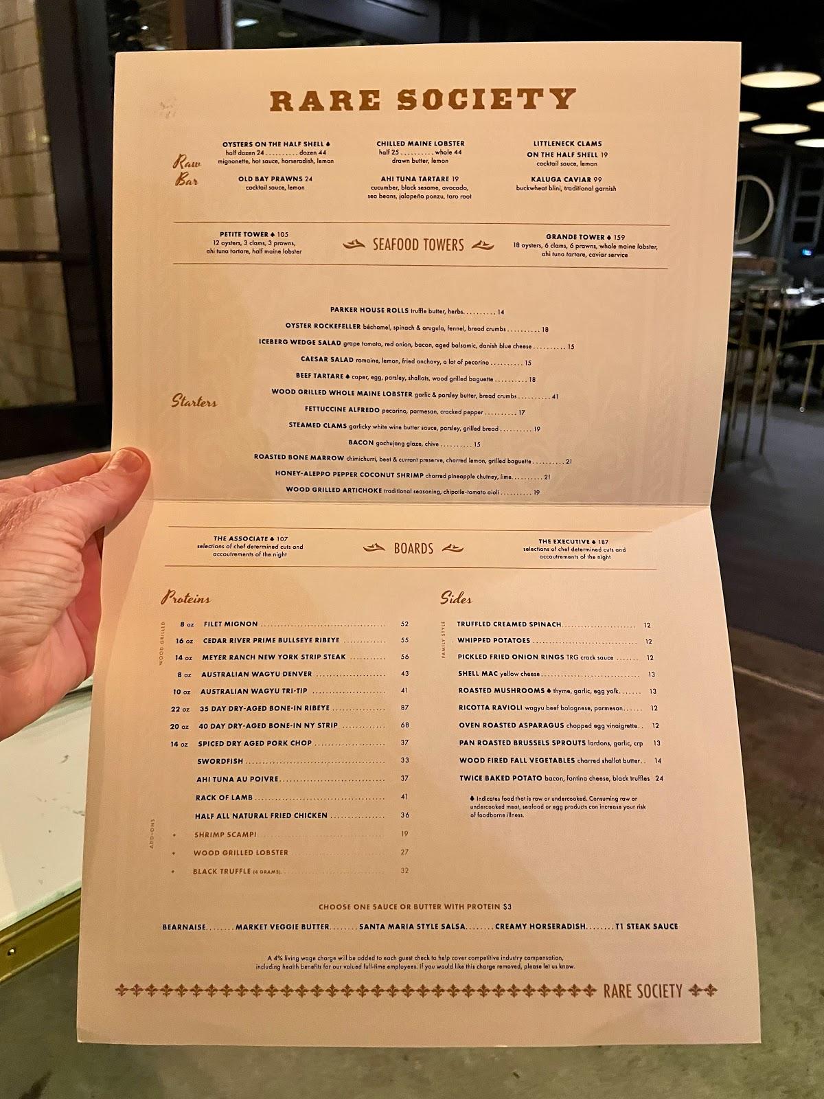 Menu at Rare Society pub & bar, Solana Beach