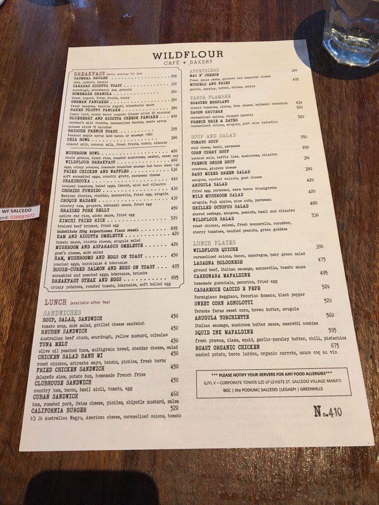 Menu at Wildflour Restaurant - Salcedo, Makati, V Corporate Center