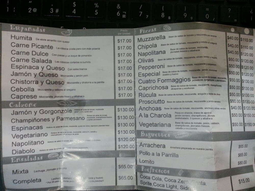 Menu at Don Segundo pizzeria, Mexico City, Medellín 27