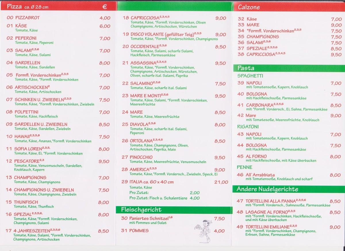 Speisekarte von Pizzeria Pinocchio, Ehingen (Donau)