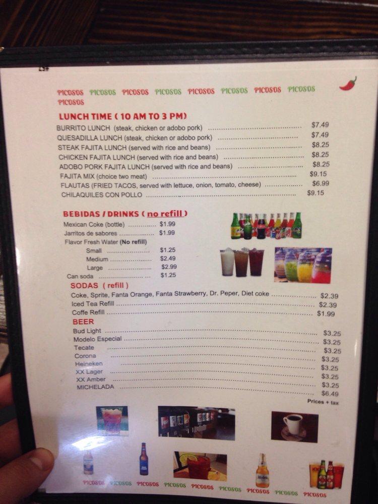 Menu at Picosos restaurant, Memphis, Summer Ave