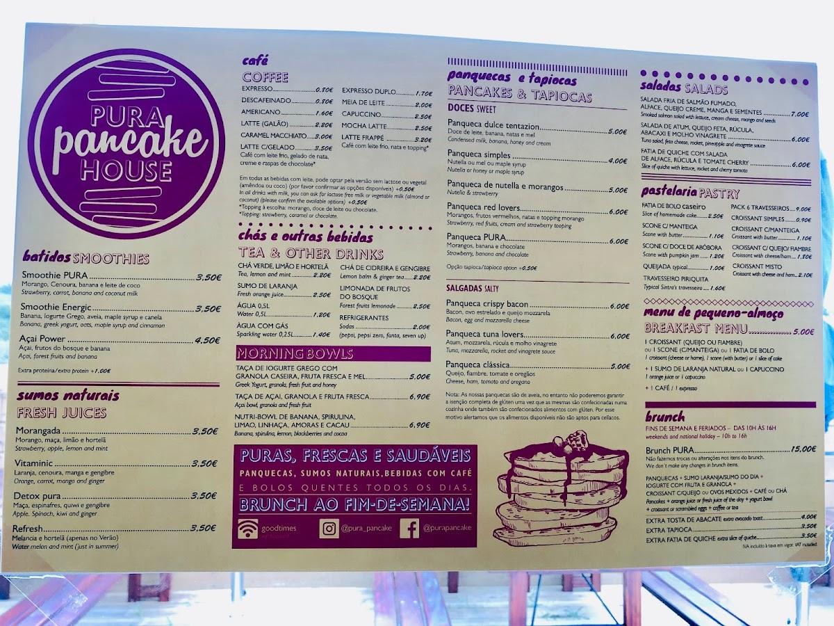 Menu at Pura Pancake House restaurant, Colares