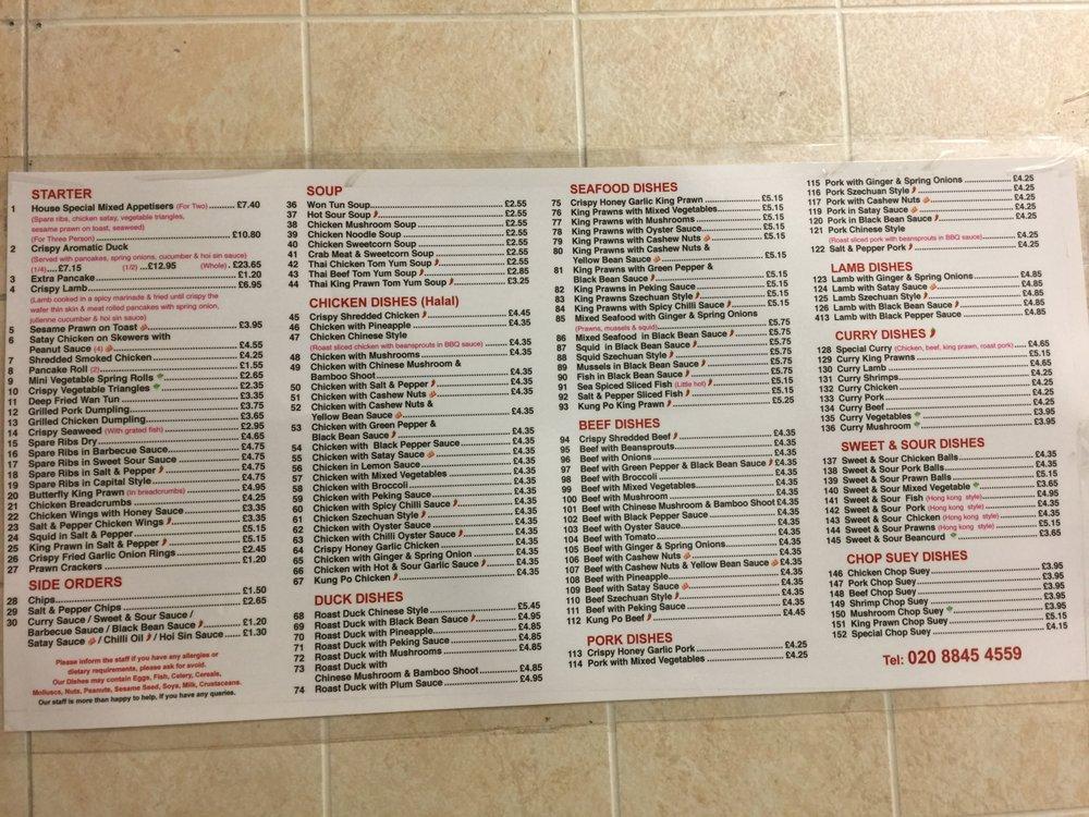Menu at Sun Wah fast food, Northolt, 272 Church Rd