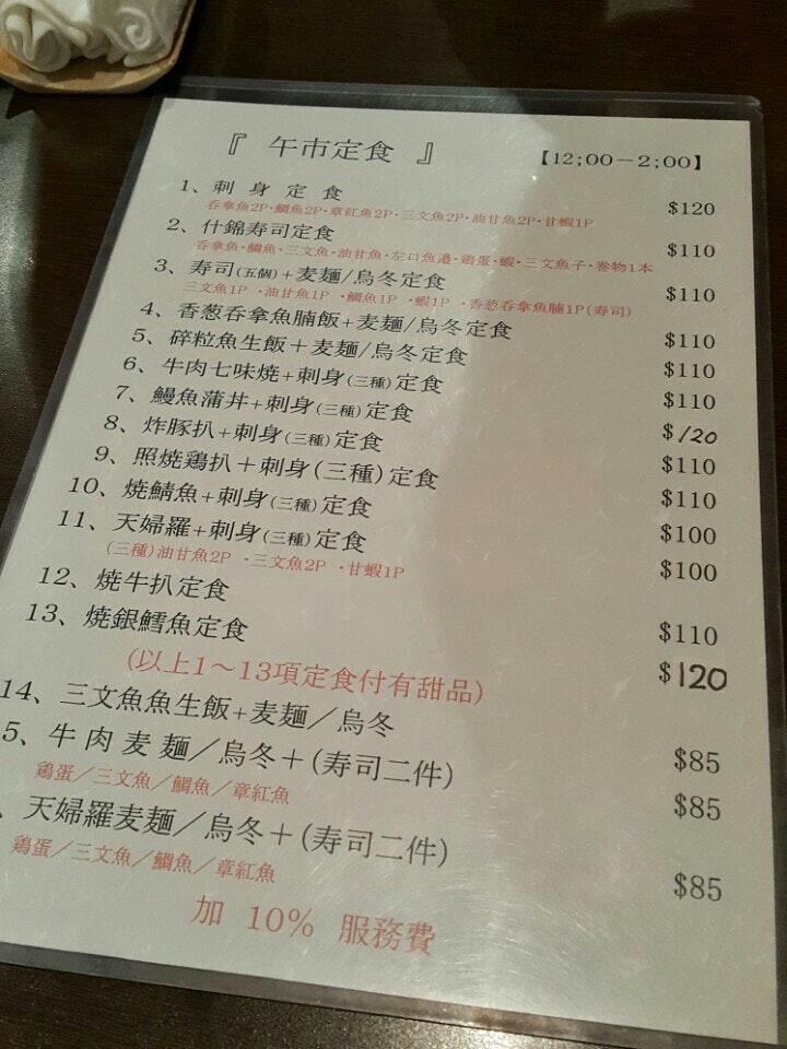 Menu at Sushi Kato restaurant, Hong Kong