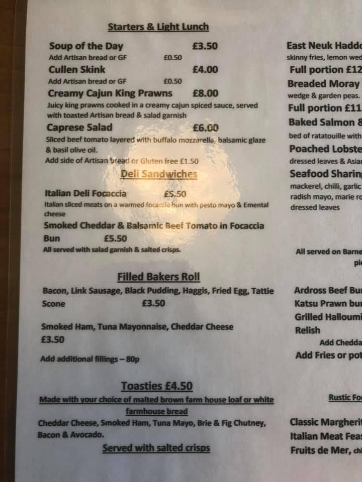 Menu at The Pavilion Cafe/Restaurant, Elie