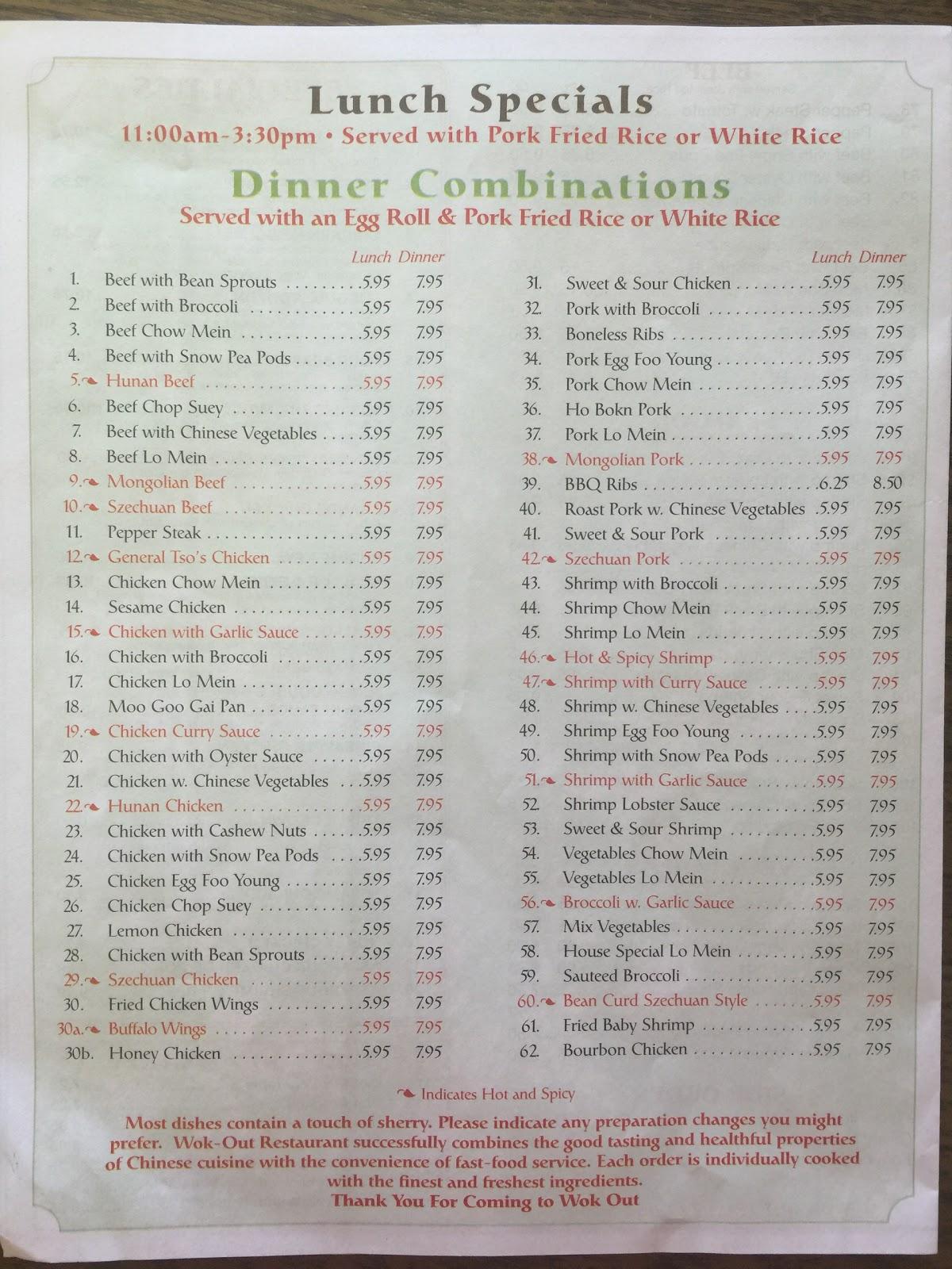 Menu at Wok Out Restaurant, Clearwater
