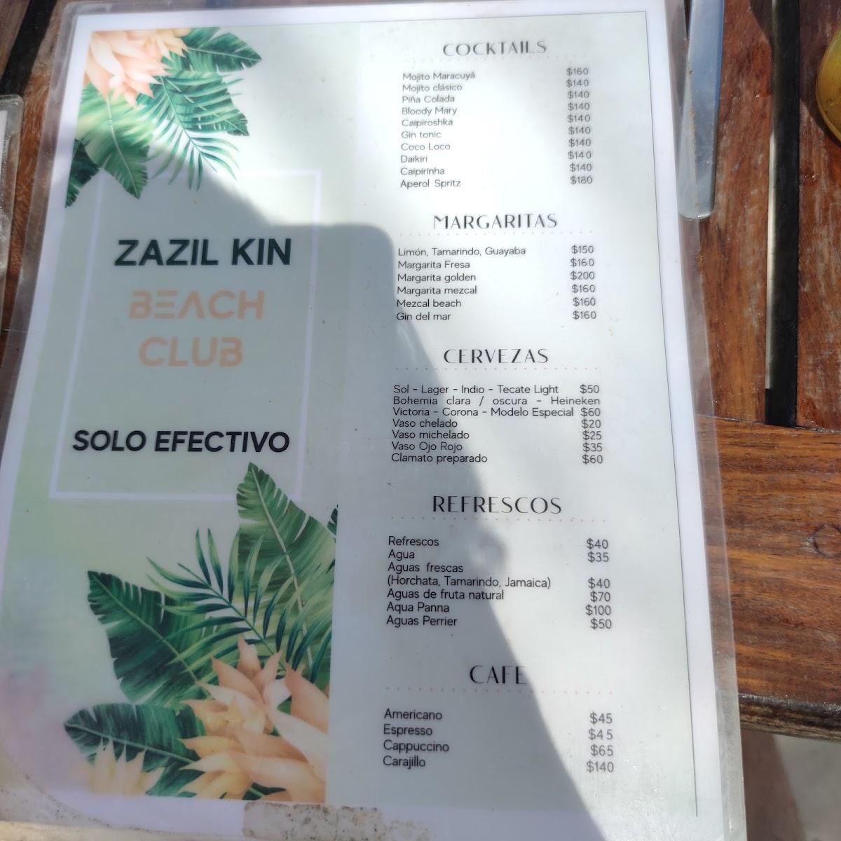 Menu at Beach Club Bar, Tulum