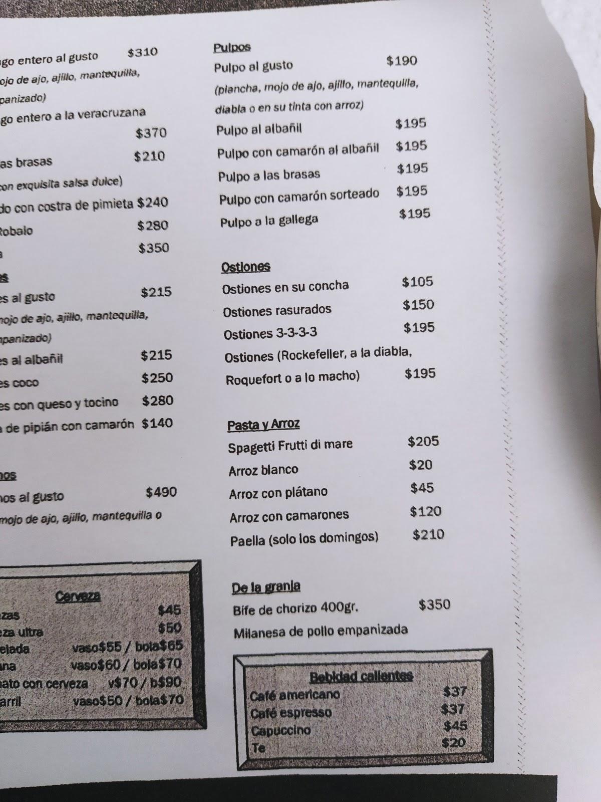 Menu at Boca del Rio restaurant, Mexico City, Av. Ribera de San Cosme 42