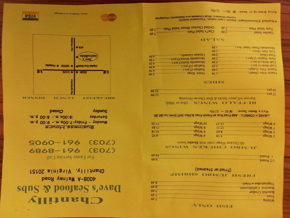 Menu at Dave's Seafood & Subs Chantilly restaurant, Chantilly