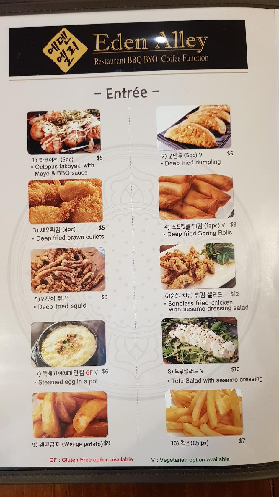 Menu at Eden Alley Korean Restaurant and Café, Christchurch