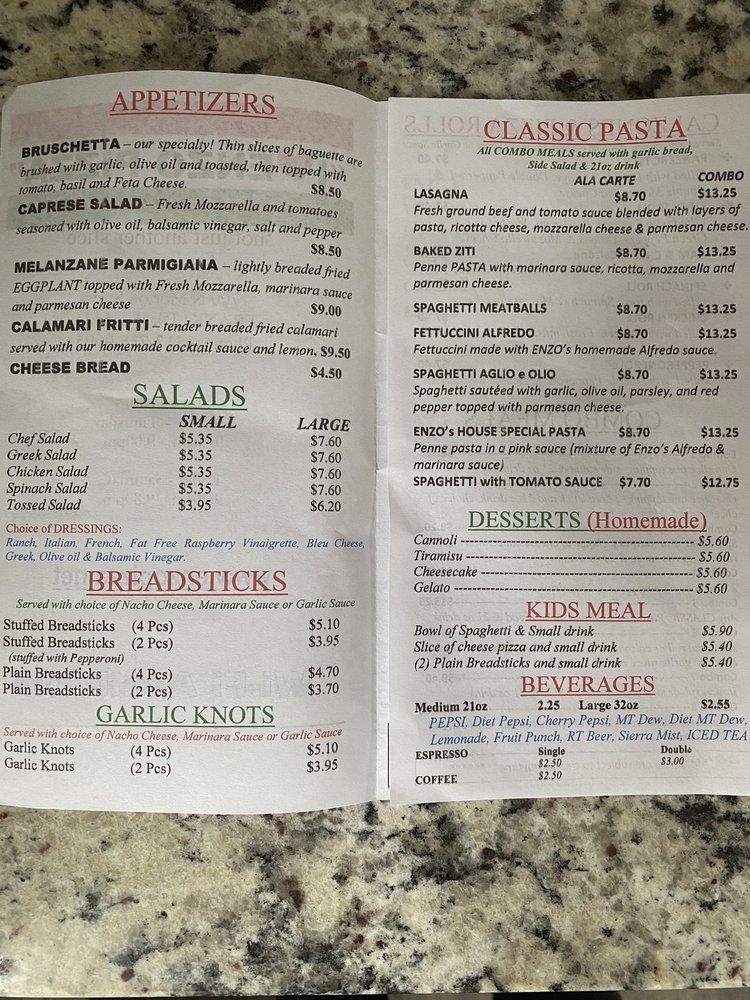 Menu at Enzo Pizza pizzeria, Franklin