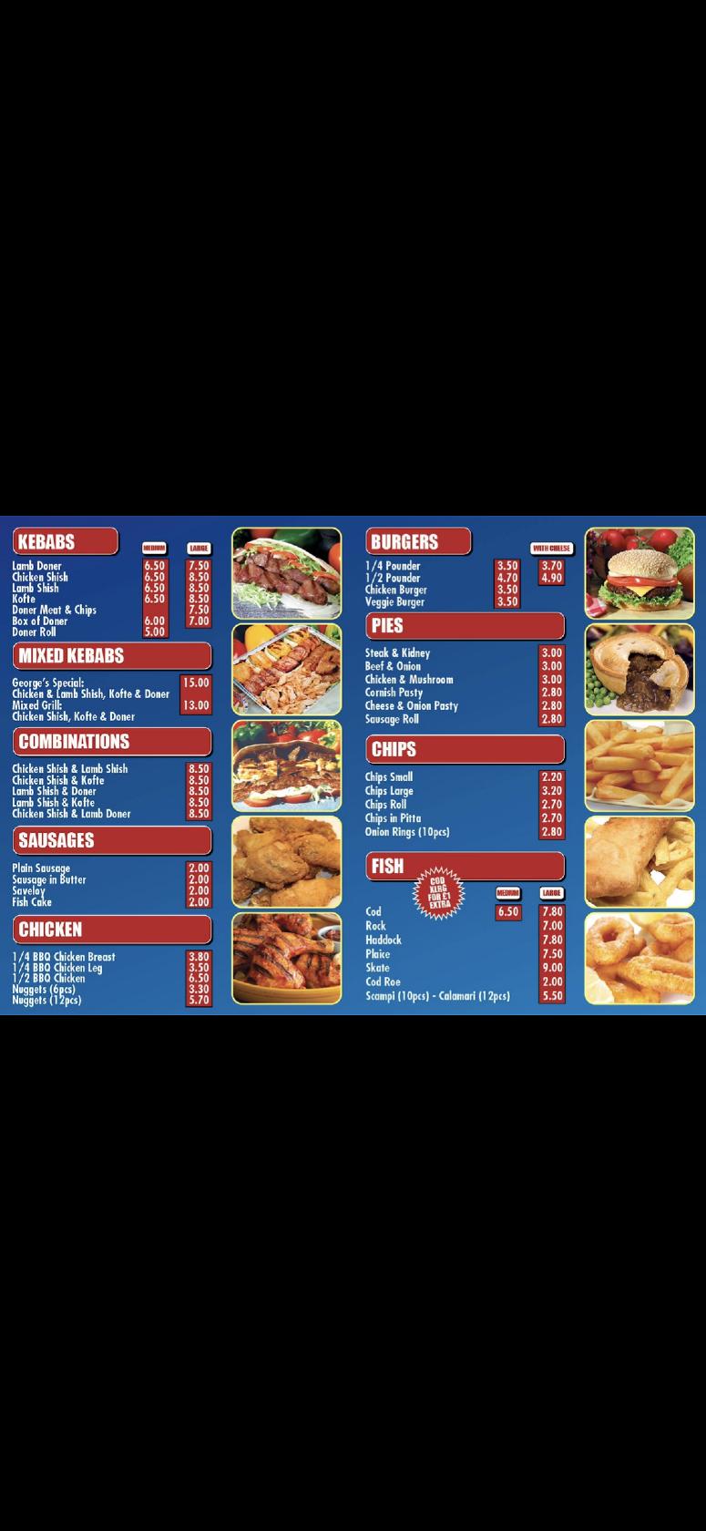 Menu at George's Fish Bar, Tilbury