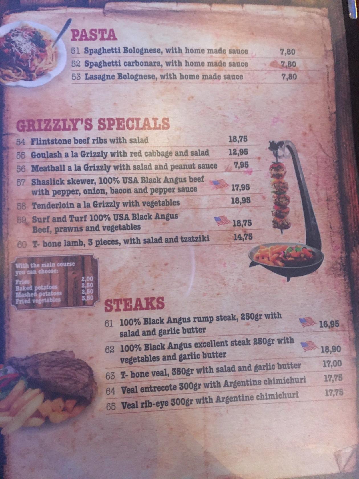 Menu at BAR RESTAURANT GRIZZLY'S., Calp