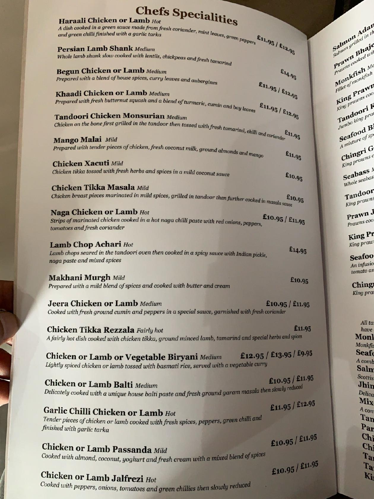 Menu at Maya restaurant, Sunninghill