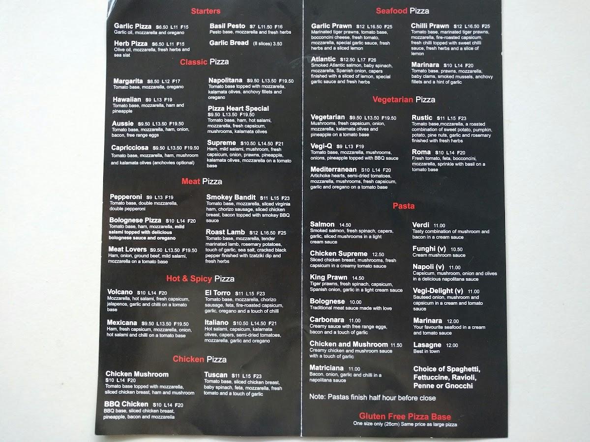 Menu at Pizza Heart pizzeria, Box Hill North, 533 Middleborough Rd