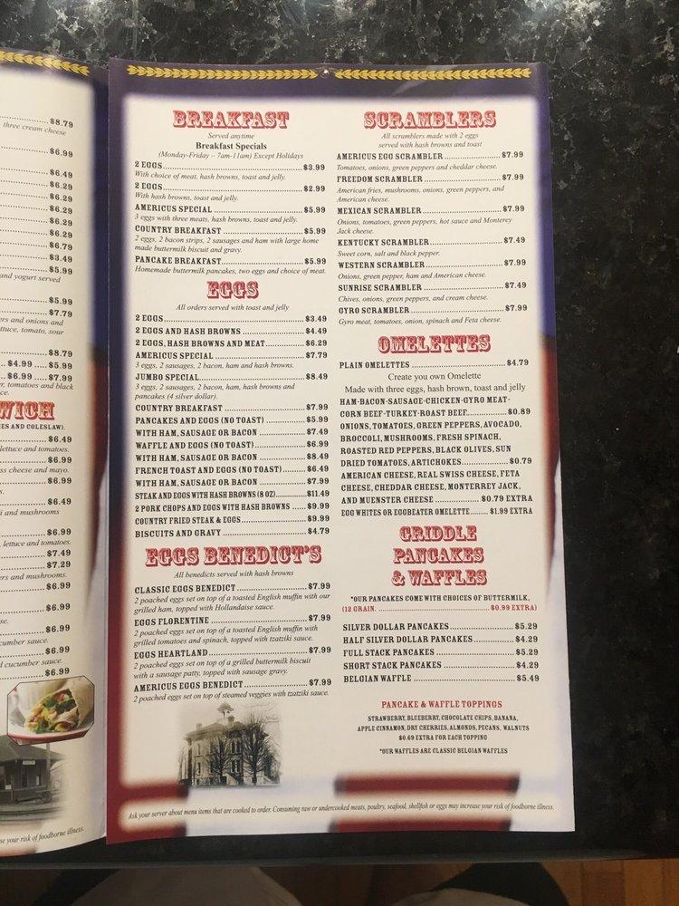 Menu at Americus Grill restaurant, Brighton