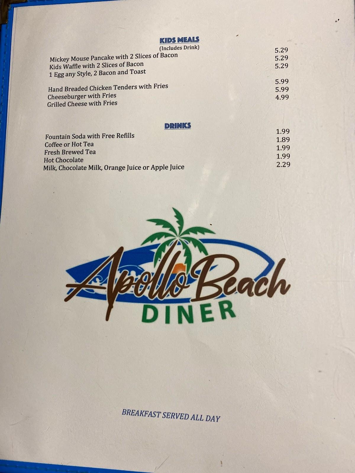 Menu at Apollo Beach Diner restaurant, Apollo Beach
