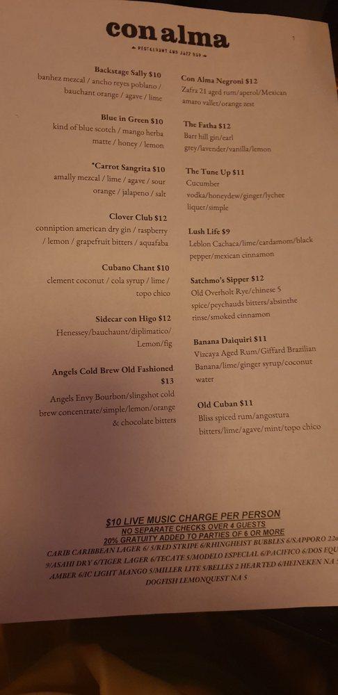 Menu at Con Alma pub & bar, Pittsburgh, 613 Penn Ave