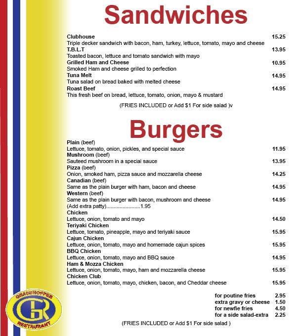 Menu at Grasshopper Restaurant, Calmar