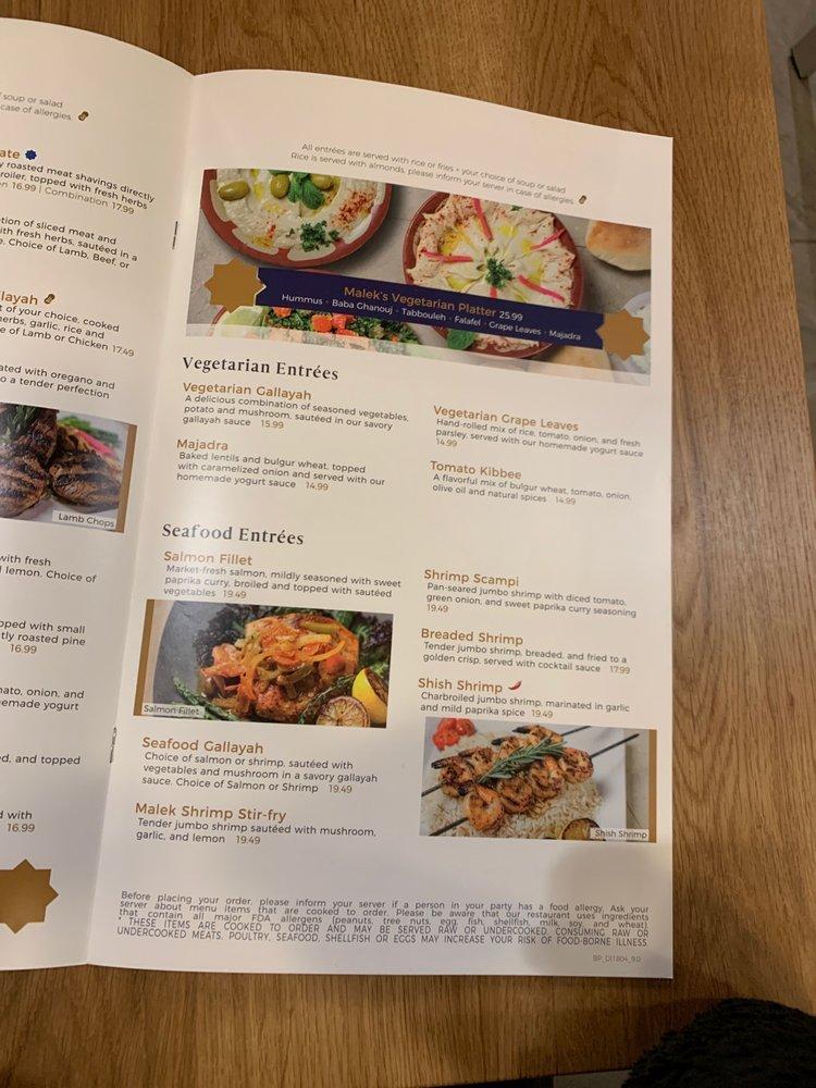 Menu at Malek Al-Kabob Dearborn restaurant, Dearborn