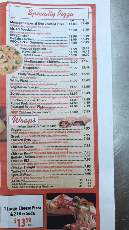 Menu at Mr.G`s Pizza pizzeria, Bourne