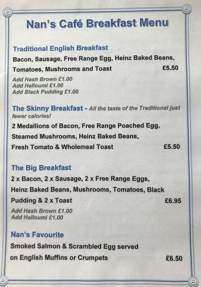 Menu at Nan's Café Bar, Shifnal