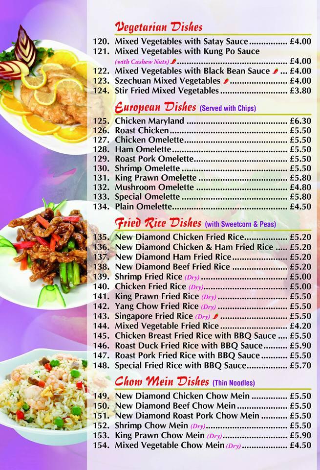 Menu at New Diamond restaurant, Peterhead