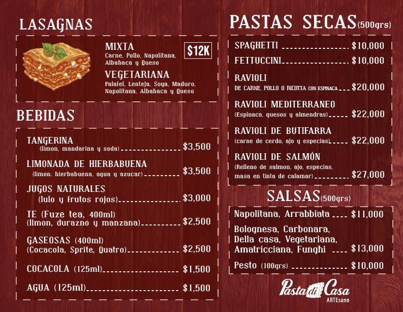 Menu at Pasta Di Casa restaurant, Bogotá, Cra. 21 #53-31