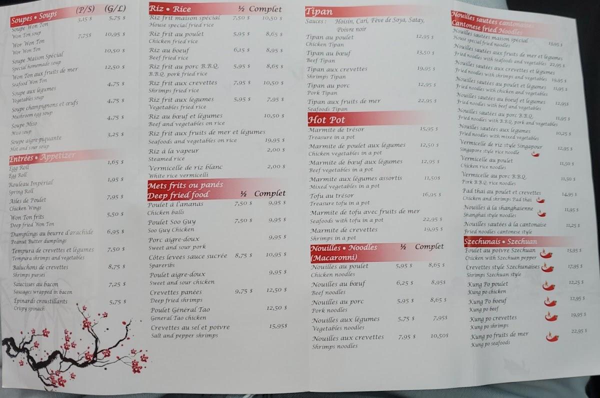Menu au Restaurant Gorgin, Rimouski, 563 Rue St Germain